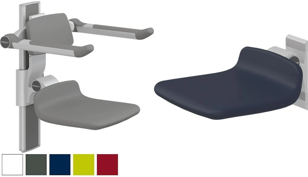 Pressalit Shower Seats: Adjustable in Height, Vertical, Horizontal