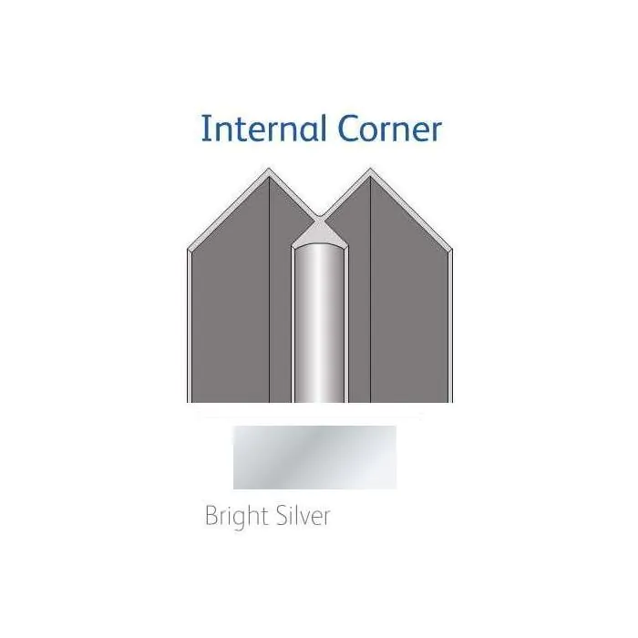 Showerwall Internal Corner Trim - 2450mm Length - Bright Silver Finish